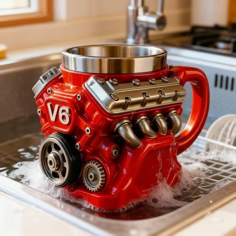 V8/V6 Engine Red Coffee Mug Retro Coffee Mug Personalized Double Wall ...