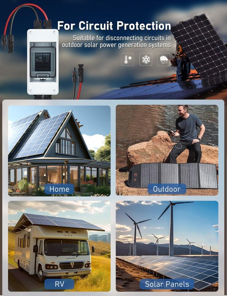 30 Amp Solar Panel Disconnect Switch Outdoor Small Breaker Box Miniatu ...