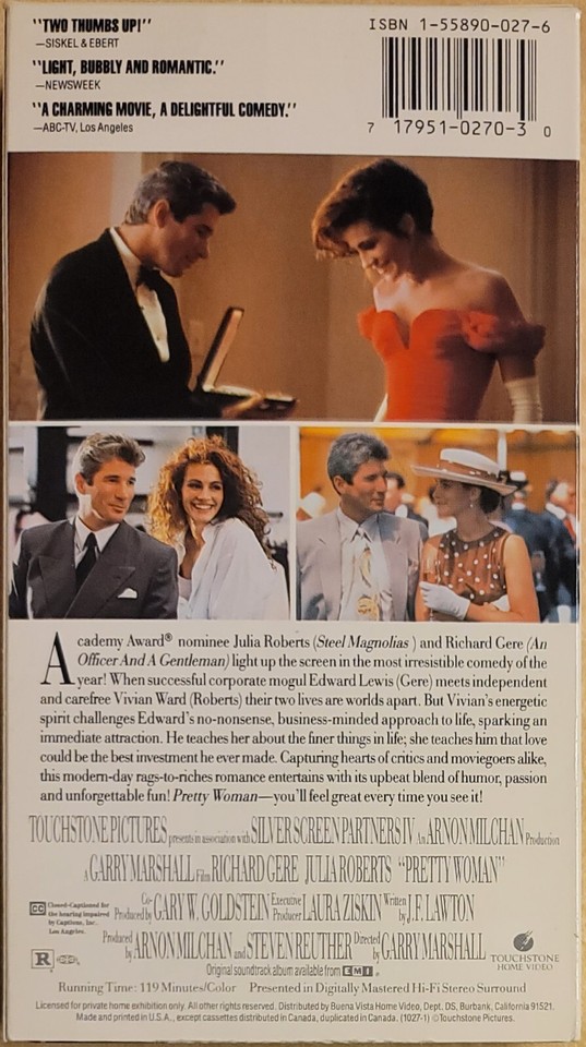 Pretty Woman VHS 1990 Touchstone 90S COMEDY VINTAGE RETRO JULIA ROBERTS ...