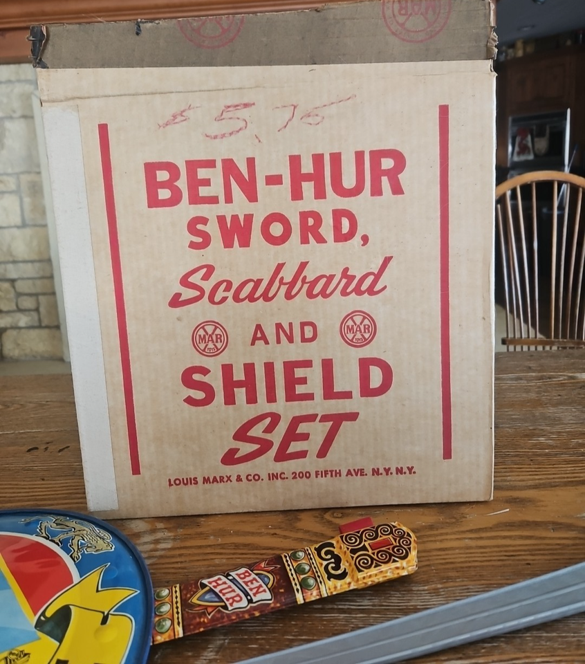 1959 Louis Marx Ben-Hur Sword Scabbard & Shield Set MINT in Original ...