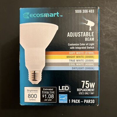 EcoSmart PAR30 Adjustable Beam Flood LED Light Bulb 75W Equivalent 1006 ...