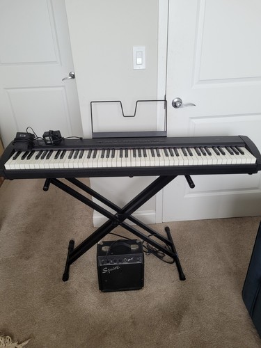 Korg SP-200 88-Key Digital Piano + Stand + Squier SP-10 Amp + Cables ...