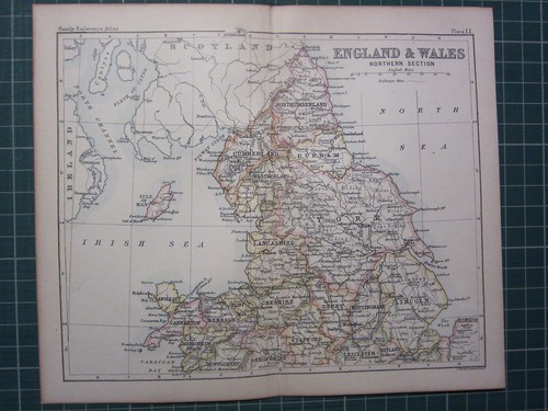 1887 ANTIQUE MAP ~ ENGLAND & WALES NORTHERN SECTION DURHAM YORK ...