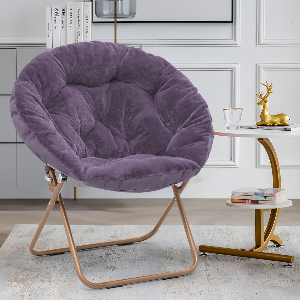 2 Pcs Folding Comfy Saucer Chair Home Relaxation Faux Fur Cozy Moon ...