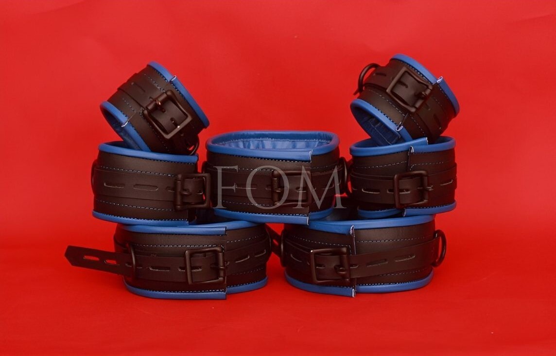 Real Leather Restraints Cuff Adult Handcuffs Ankle Cuffs Thigh & Collar ...