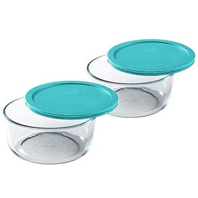 Pyrex 7200 2-Cup Glass Storage Bowl w/ 7200-PC 2-Cup Turquoise Lid ...