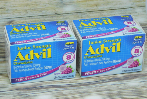 2x ADVIL Junior Strength 100mg Grape Chewable Ibuprofen Tablets 24ct ...