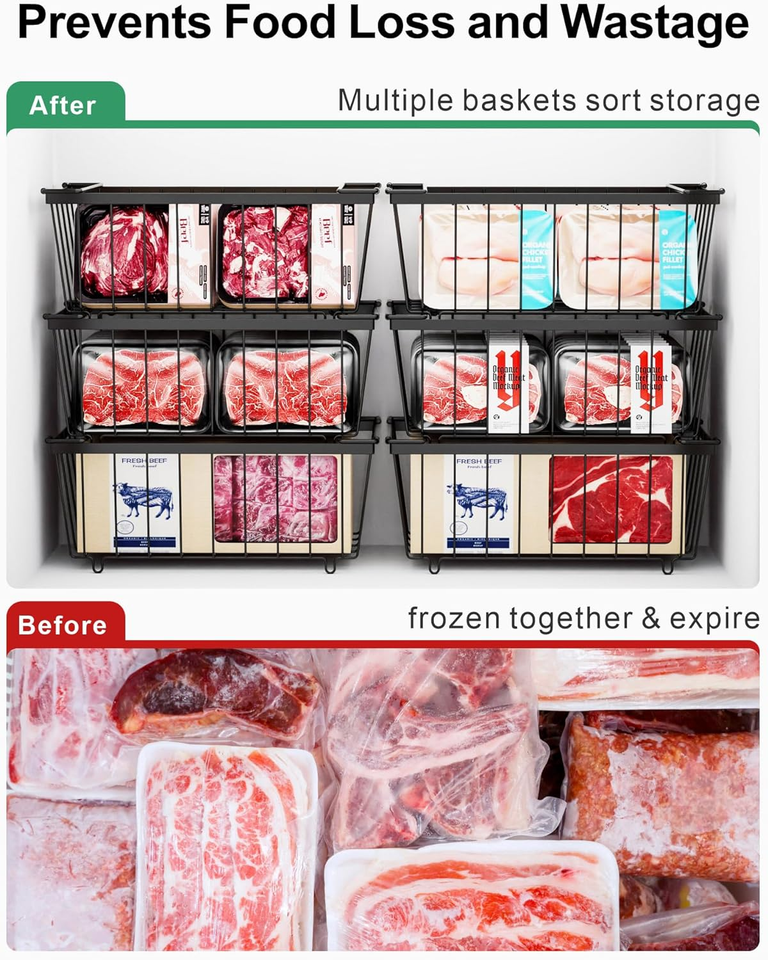 4-Pack Stackable Freezer Organizer Bins for 5-7 Cu.Ft Chest Freezer ...