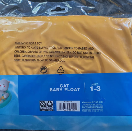 Sun & Fun-Swim Baby Float CAT-32" X 22" two air chambers sturdy vinyl ...