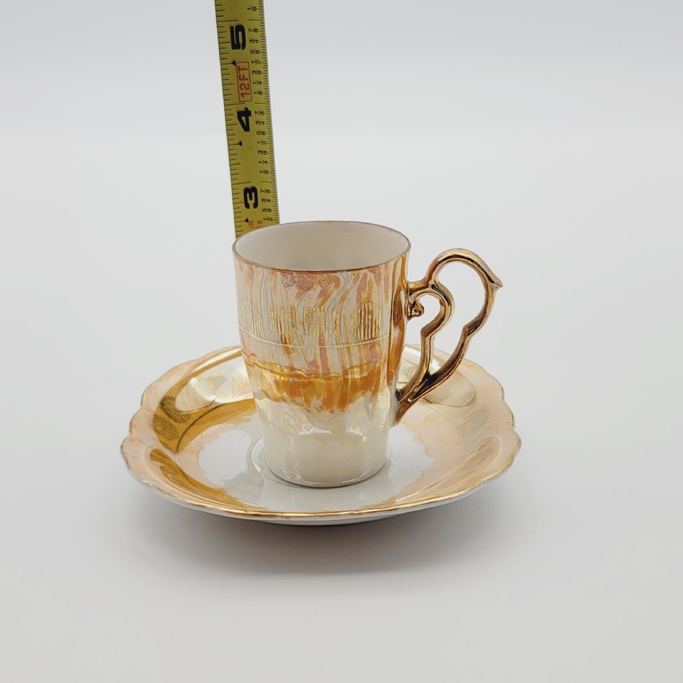 Vintage Orange Gold Lusterware Demitasse Cup & Saucer | eBay