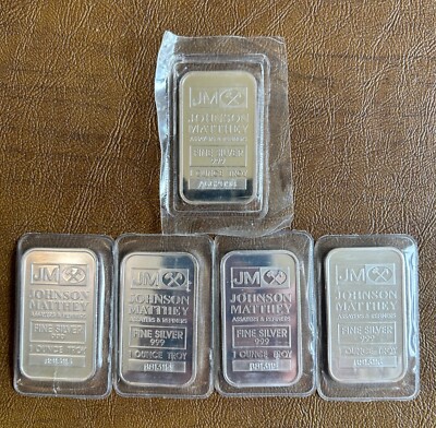 Five sealed Johnson Matthey 1 Troy Oz .999 Silver Bars - 4 Consecutive Ser # + 1 | eBay