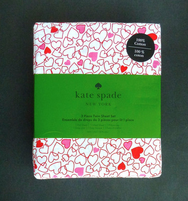 KATE SPADE 3pc Outline Hearts TWIN Sheet Set Pink Red 100% Cotton | eBay