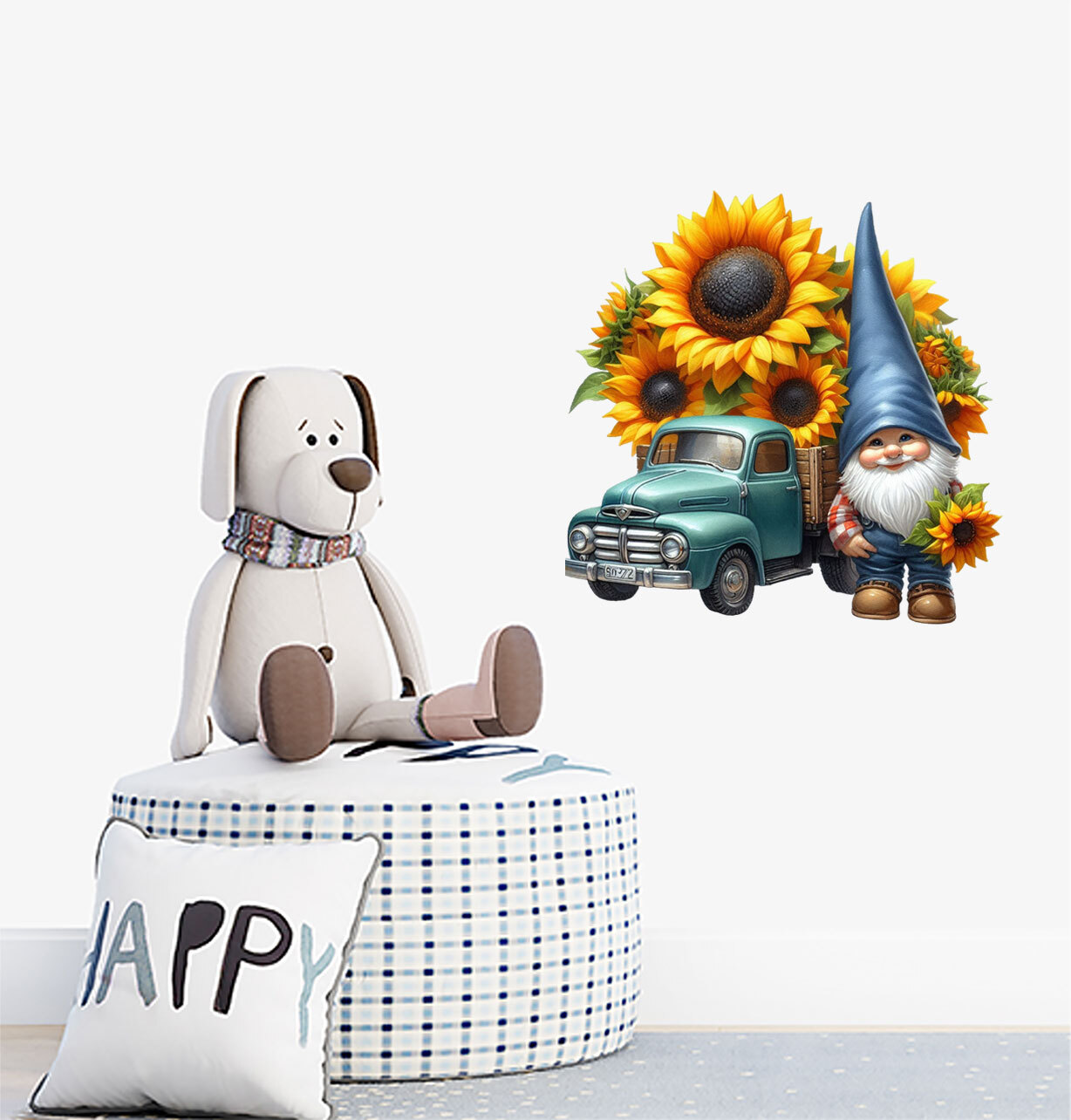 Garden Sunflower Gnome Gonk Wall Art Bedroom Campervan Car Vinyl ...