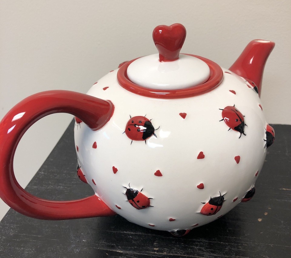 Burton And Burton Ladybug Teapot Red White Raised Hearts And Ladybugs ...
