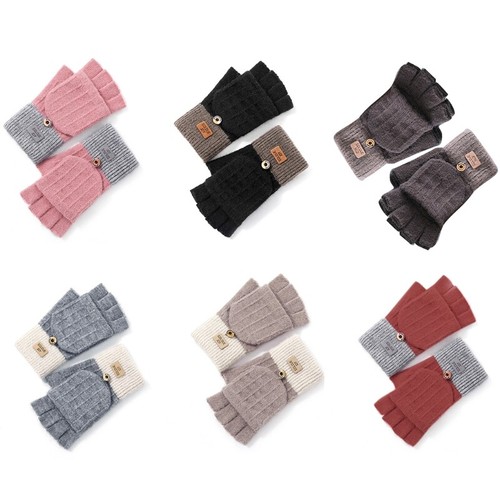 Half Finger Mittens Convertible Flip Gloves Knitted Gloves Color ...