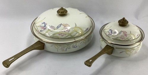 VTG Cookware Enamel Flowers Floral Brass Handle Dutch Oven Lid Frying ...