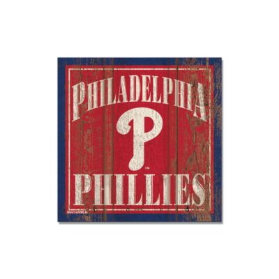 LOT OF TWO (2) PHILADELPHIA PHILLIES (3" X 3") DISTRESSED LOOK, WOODEN ...