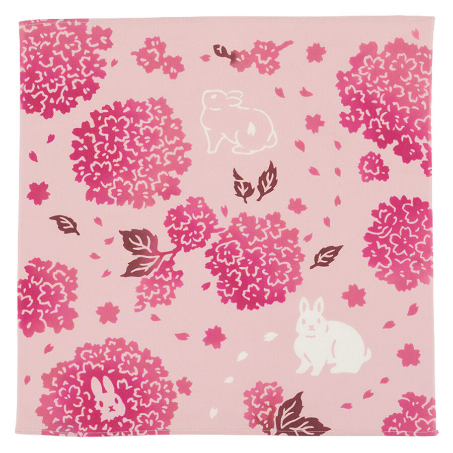 Japanese Cotton Handkerchief Hankachi 17" x 17" Sakura Rabbits Made in ...