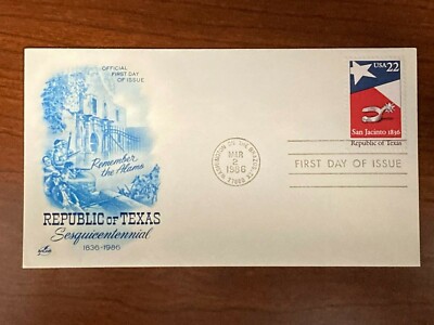 1986 REPUBLIC OF TEXAS STAMP 1ST DAY OF ISSUE ARTCRAFT COVER ...