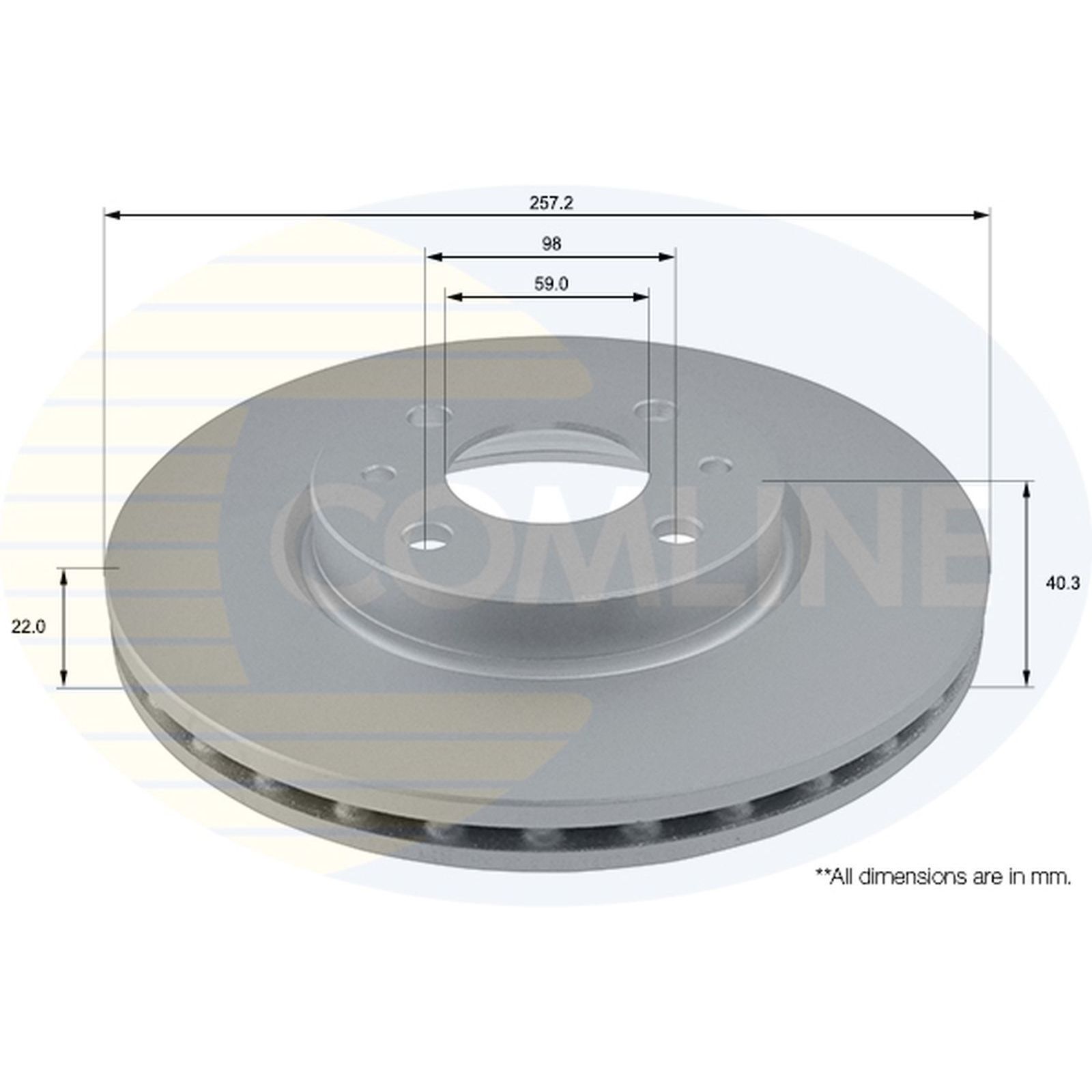 Comline Brake Discs Vented 257.2mm For Fiat Panda 312 1.3D Multijet 4x4 ...