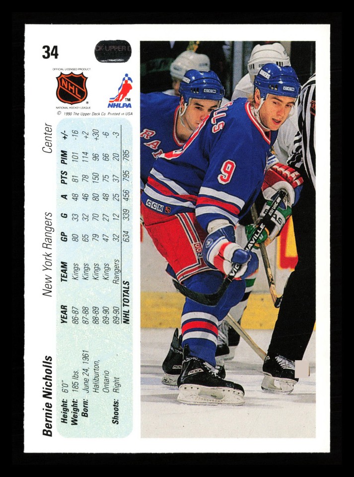 Bernie Nicholls 1990-91 Upper Deck Hockey NHL #34a New York Rangers | eBay