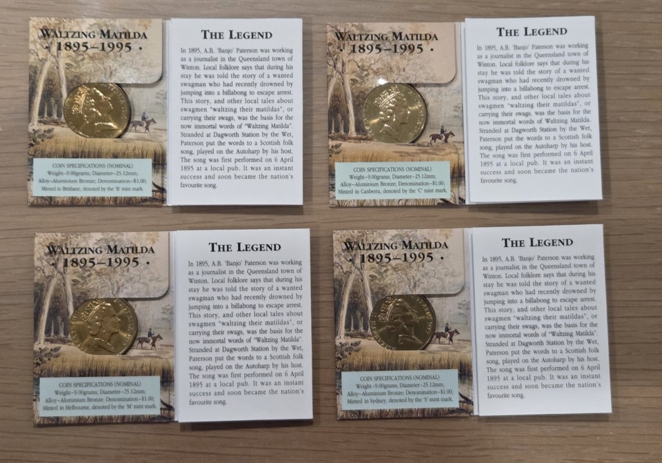 1995 Waltzing Matilda Uncirculated $1 Coin Set B, C, M, S | eBay Australia