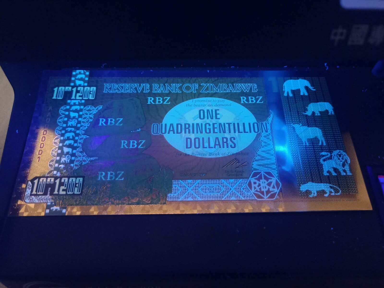 Zimbabwe 1 Quadringentillion Dollars Gold Foil Banknote 100 Trillion ...