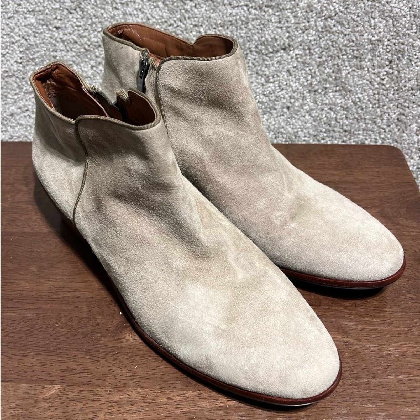 Sam Edelman Women's Petty Boots Size 9.5 Tan Cream Suede Bootie Block ...