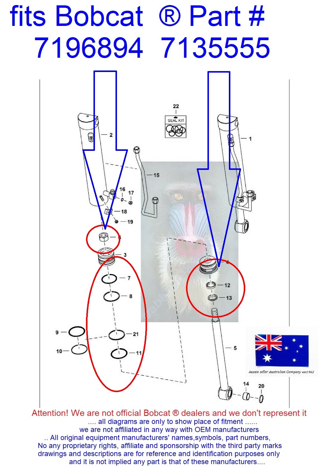 for Bobcat Hydraulic Tilt Cylinder Ram Seal Kit 7196894 7135555 753 763 ...