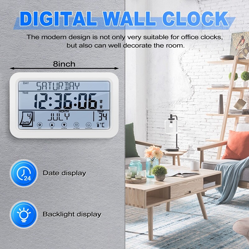 Digital Wall Clock, Digital Clock Battery Operated, 8Inch Desk Clock ...