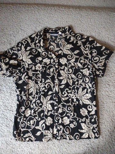 Croft & Barrow Womens Beach Button Up Linen Blend Black And White ...