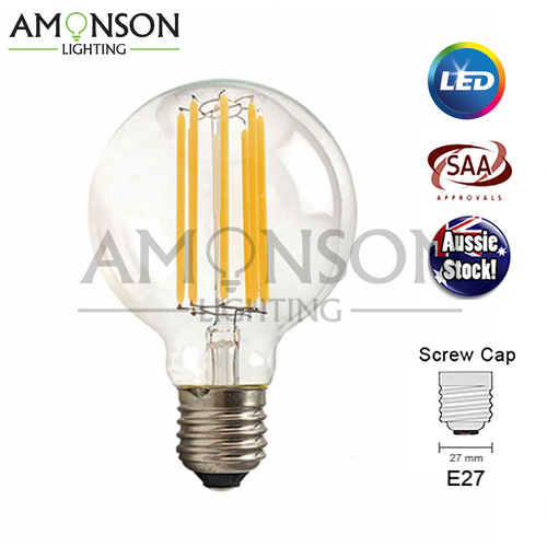 NEW Amonson Lighting E27 Edison Screw 240V 6W G80 Globe LED Filament ...