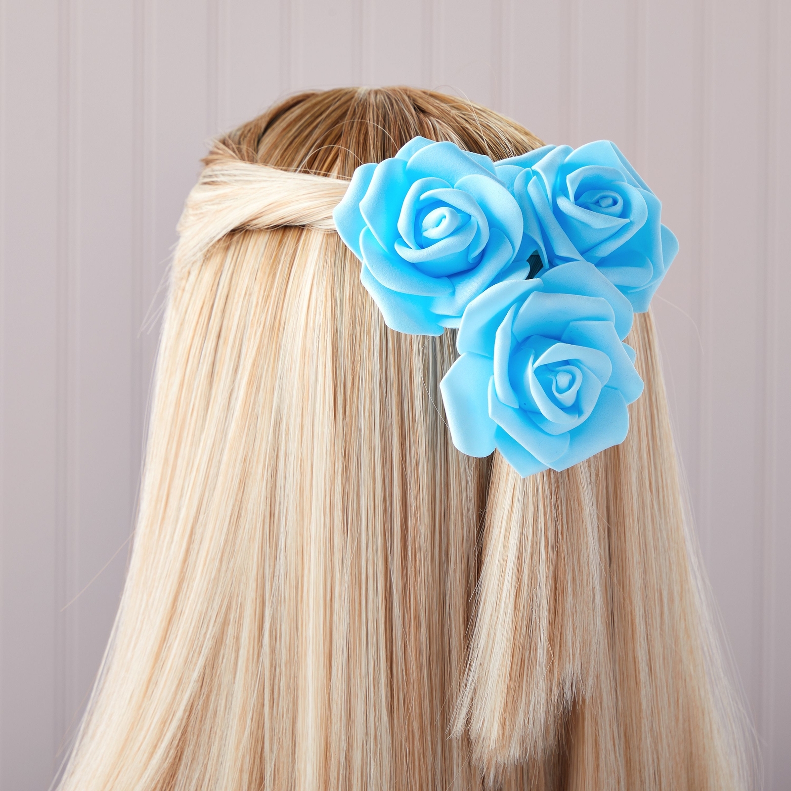 100 Pack Light Blue Artificial Flowers, Bulk Stemless Fake Foam Roses ...