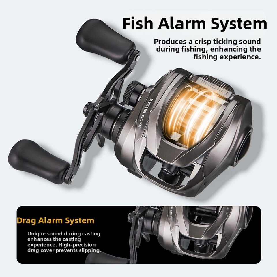 River Fishing Baitcasting Reel Left Hand Dual Brake System Alarm Drag ...