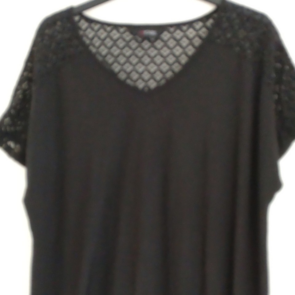 Ladies black top, size 26/28 lacey sleeves and back panel YOURS | eBay UK