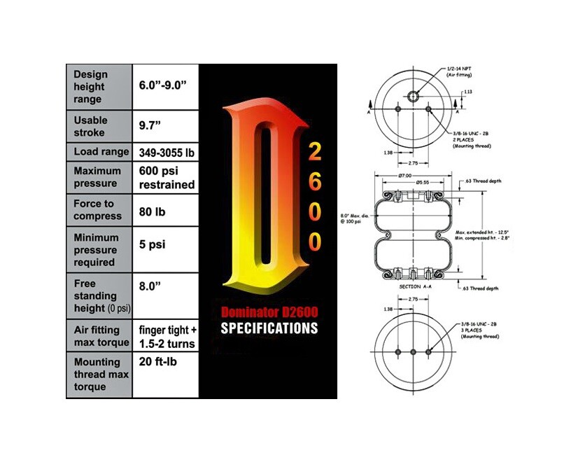 AirLift Dominator D2600 4 Bags 58616 Air Lift 2600 Air Spring Ride ...