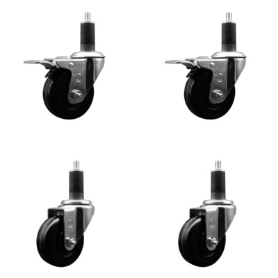 3.5 Inch Phenolic Swivel 1-1/4 Inch Expand Stem Caster Set 2 Total Lock ...