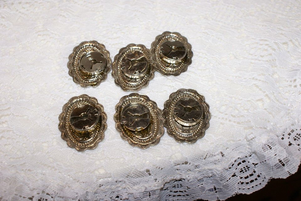 6 BUTTON COVERS Southwest SILVER DOME Western Fancy Buttons DIFFERENT ...