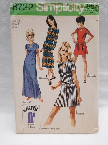 VTG 1970 Simplicity Jiffy Pattern 8722 Groovy Keyhole Neck Dress 3 ...