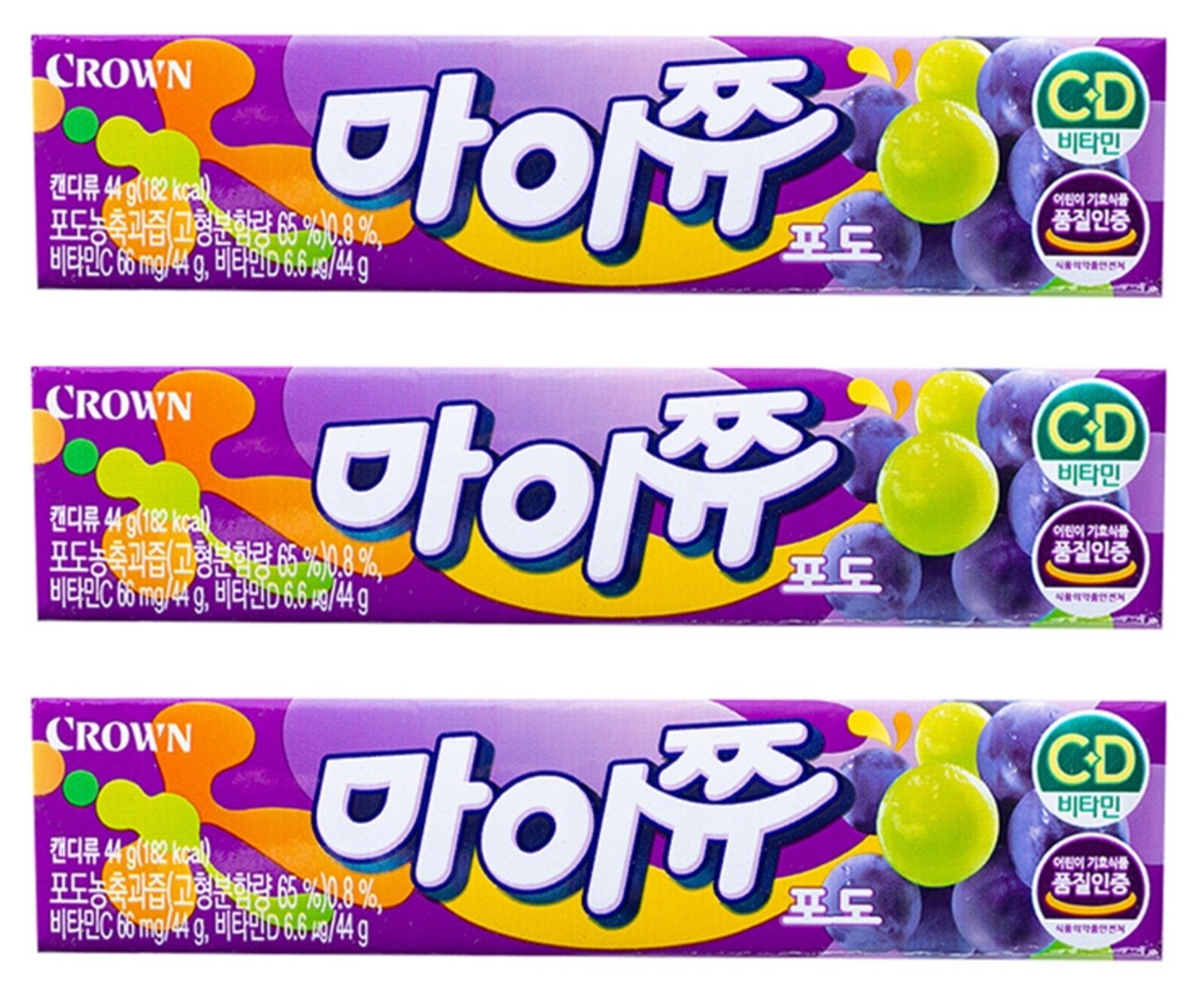 Korean Chewy Candy CROWN MYCHEW 132g (44g x 3pack) Strawberry Grape ...