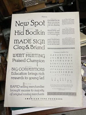 Vintage Letterpress American Type Foundry Specimen Sheet PARSONS | eBay