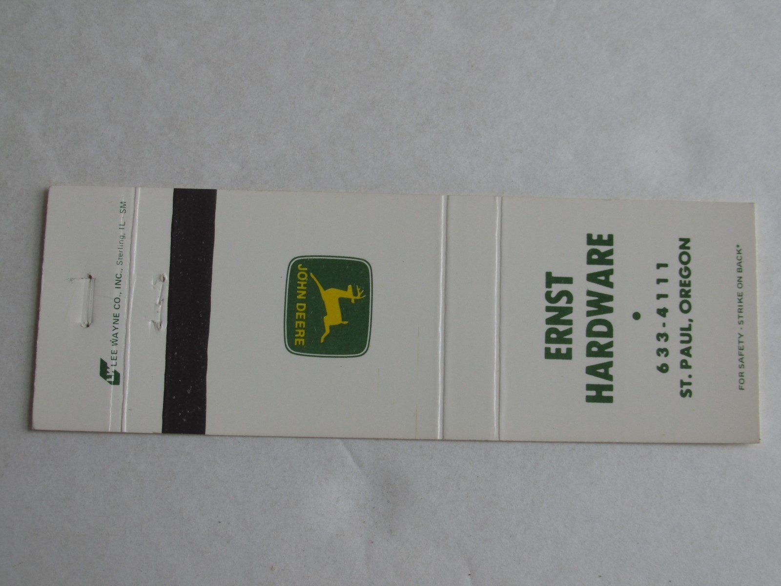 O318 Matchbook Cover OR Oregon John Deere Ernst Hardware St. Paul | eBay