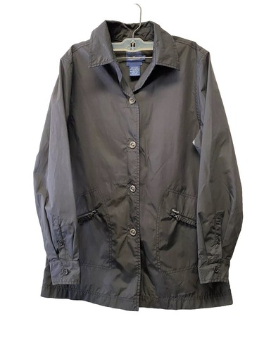 Faconnable Black Button-Up Jacket S Womens Casual Long sleeve Nylon ...