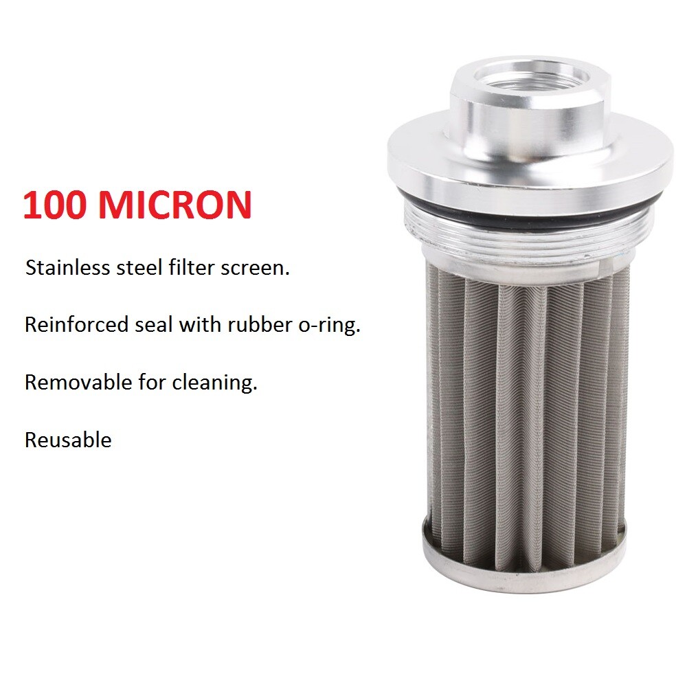 100 Micron Inline Fuel Filter + Bracket High Flow Cleanable 6AN 8AN ...
