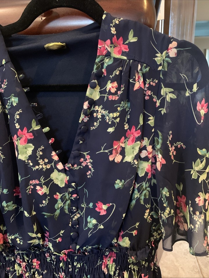 Navy Blue Floral Dress Size Small | eBay