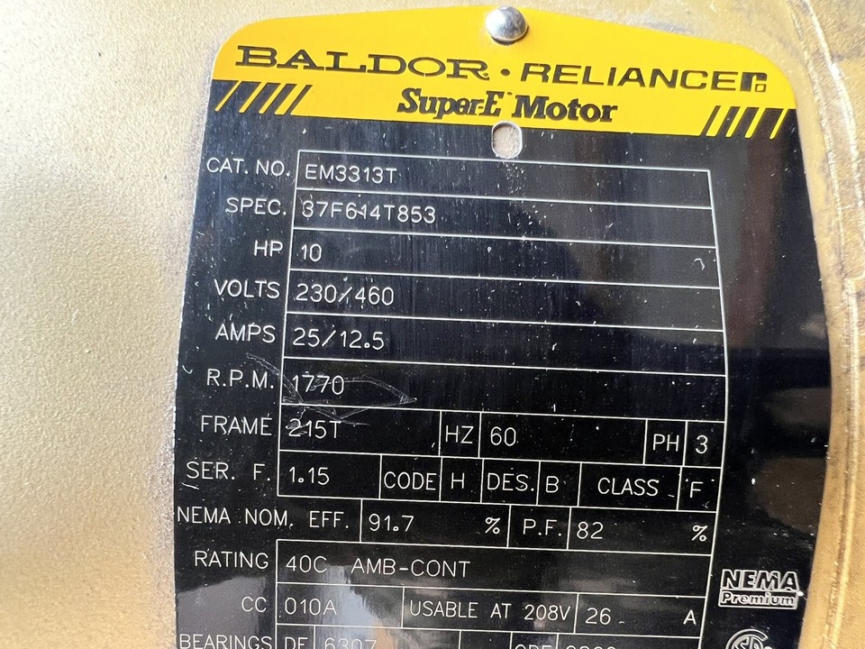 10 Hp 3 Ph 208-230/460v Electric Motor EM3313T Baldor 1770 RPM 215T ...