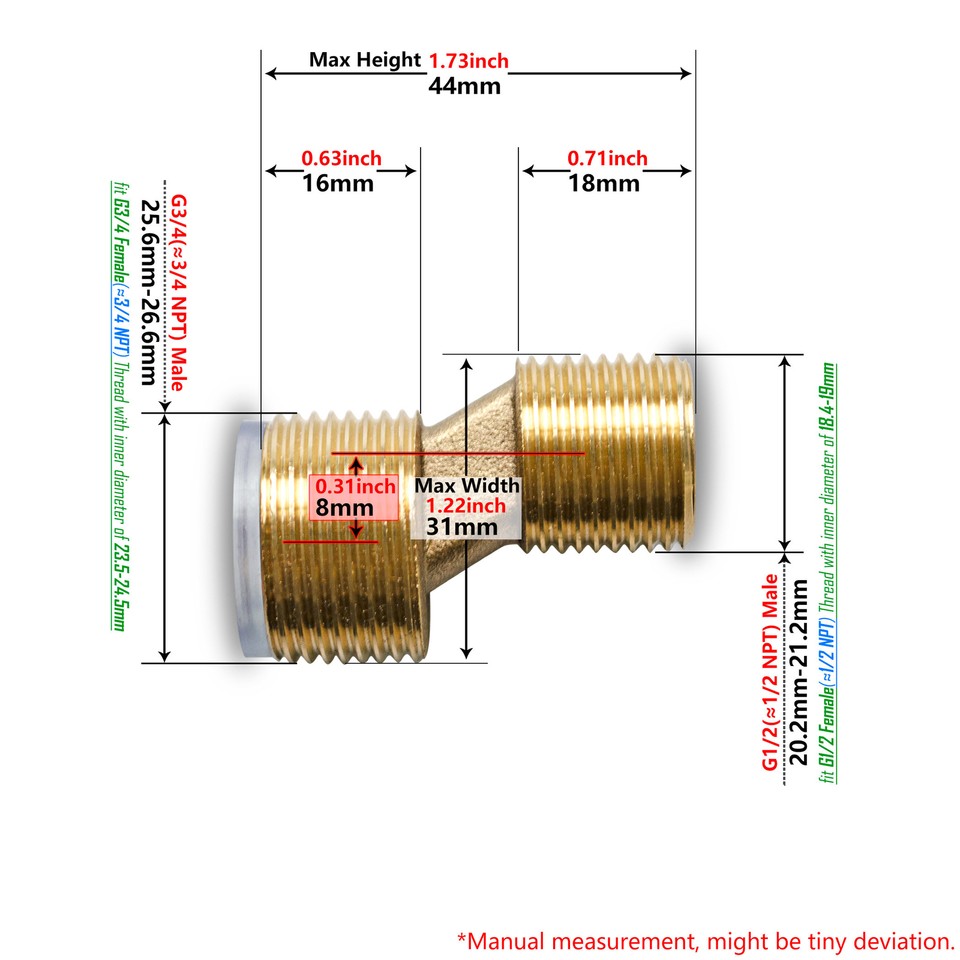 Eccentric Adapter G1/2 Male x G3/4 Male Connector Longer for Valve ...