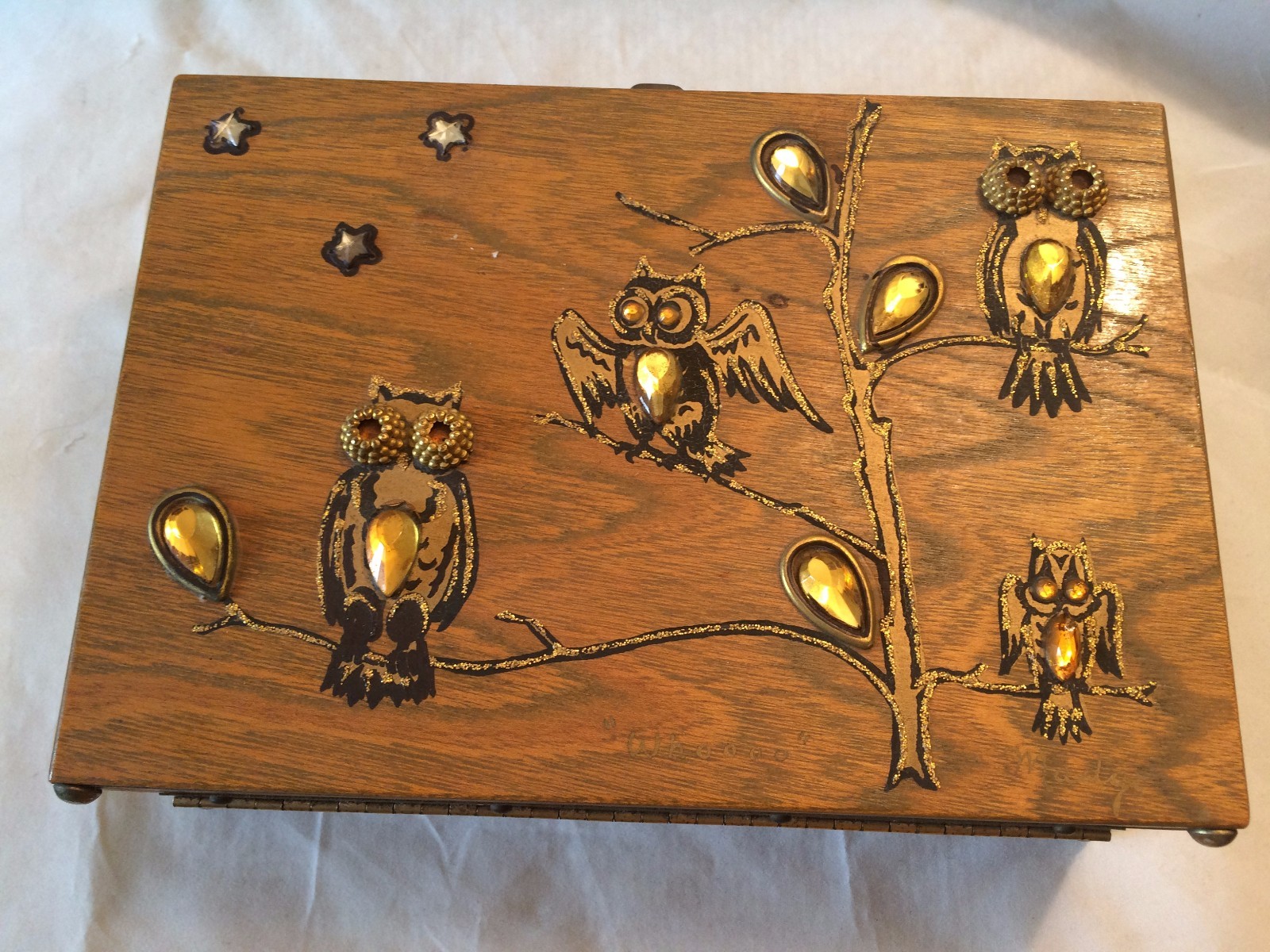 VINTAGE WHOOO MADGE WOOD BOX HANDBAG PURSE WITH RHINESTONE NIGHT OWL | eBay