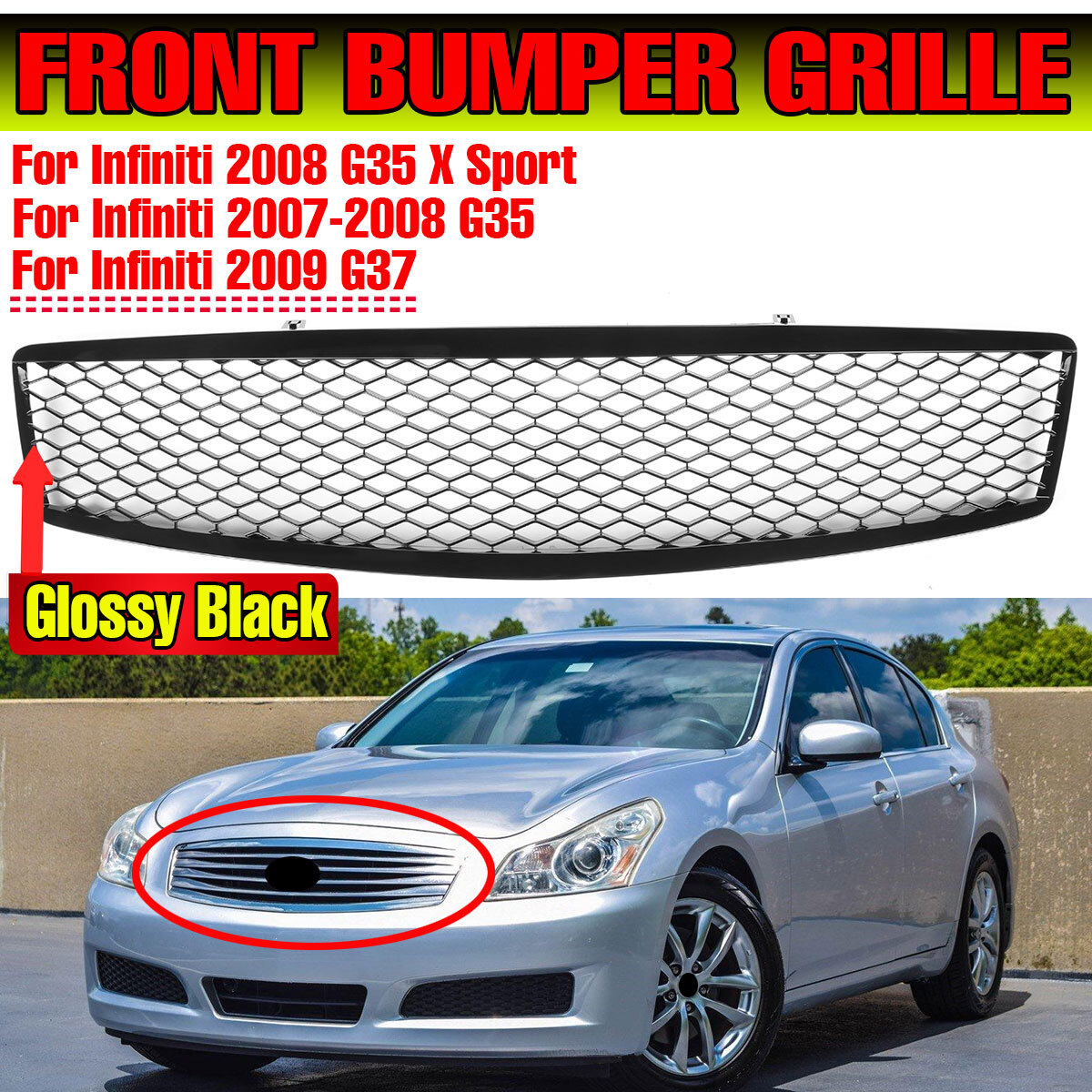 Front Bumper Grille Grill Kit For Infiniti G G35 G37 2007-2009 Sedan ...