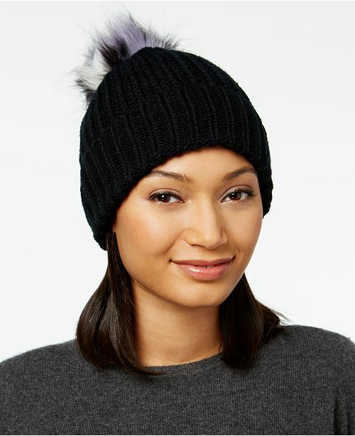 INC International Concepts BLACK Interchangeable Pom-Pom Beanie, US One ...